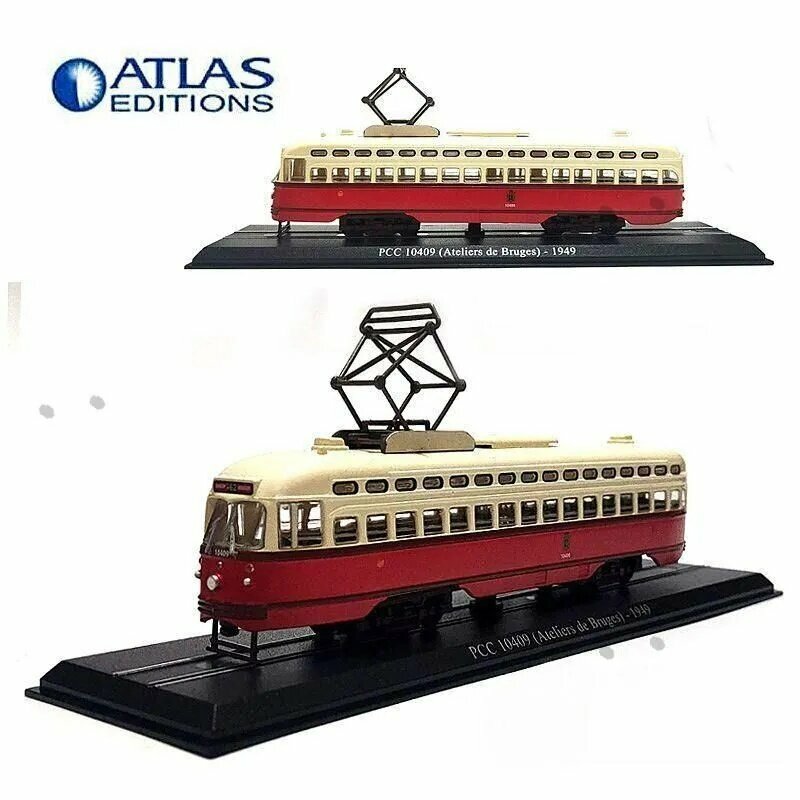 ATLAS 1/87 Брюгге 1949 PCC 10409 Ретро-трамвай, детализированная коллекционная модель поезда с подставкой