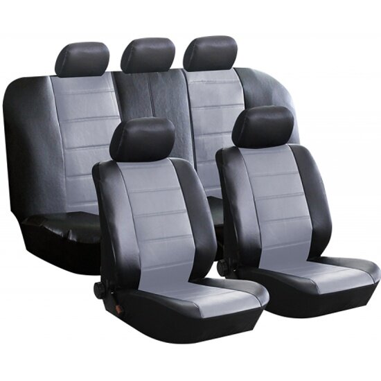 Авточехлы Kraft "FASHION", экокожа, черно-серые