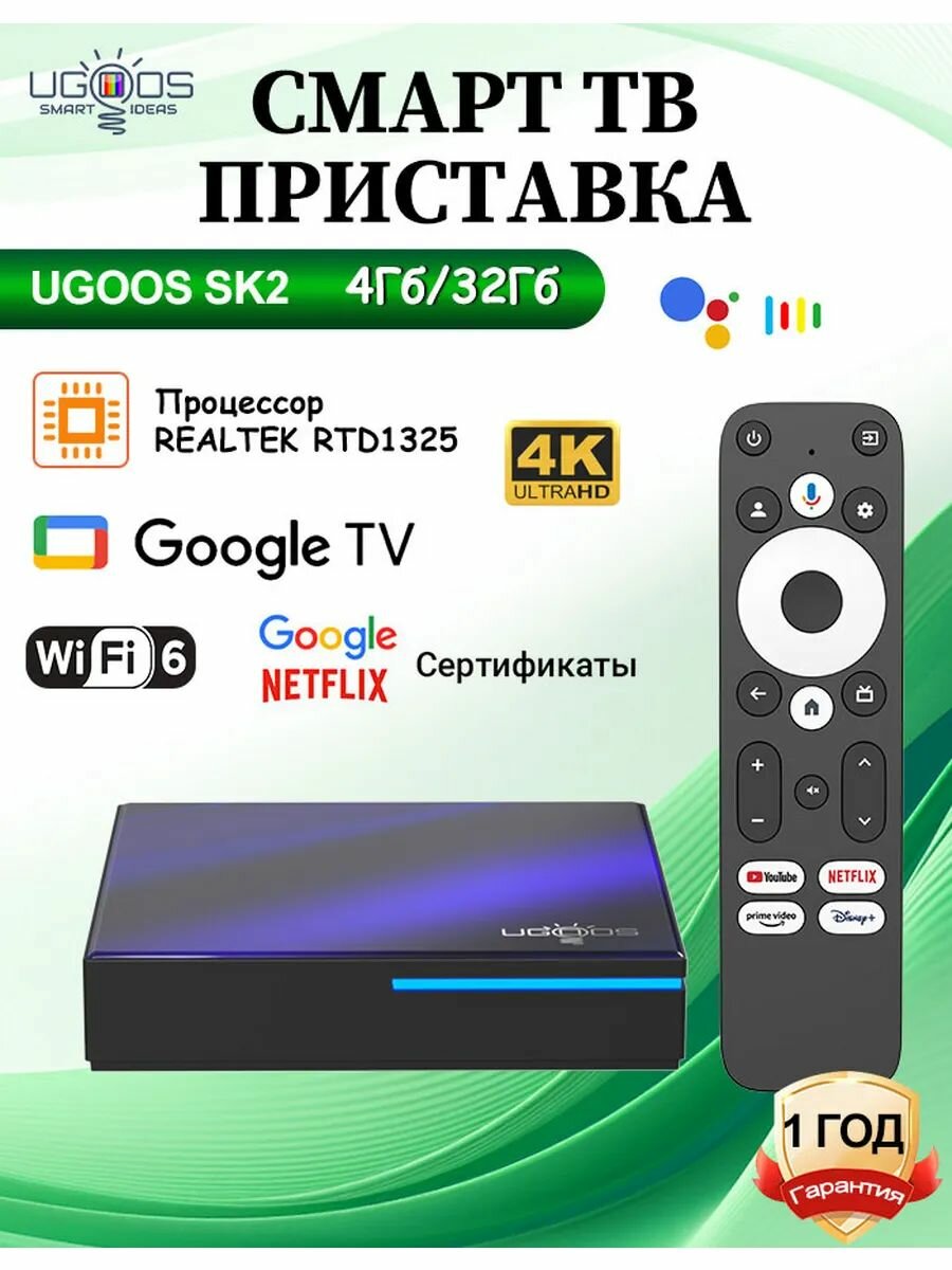 Интеллектуальный потоковой проигрыватель Ugoos SK2 4 Гб / 32 Гб ТВ коробка система караоке WiFi