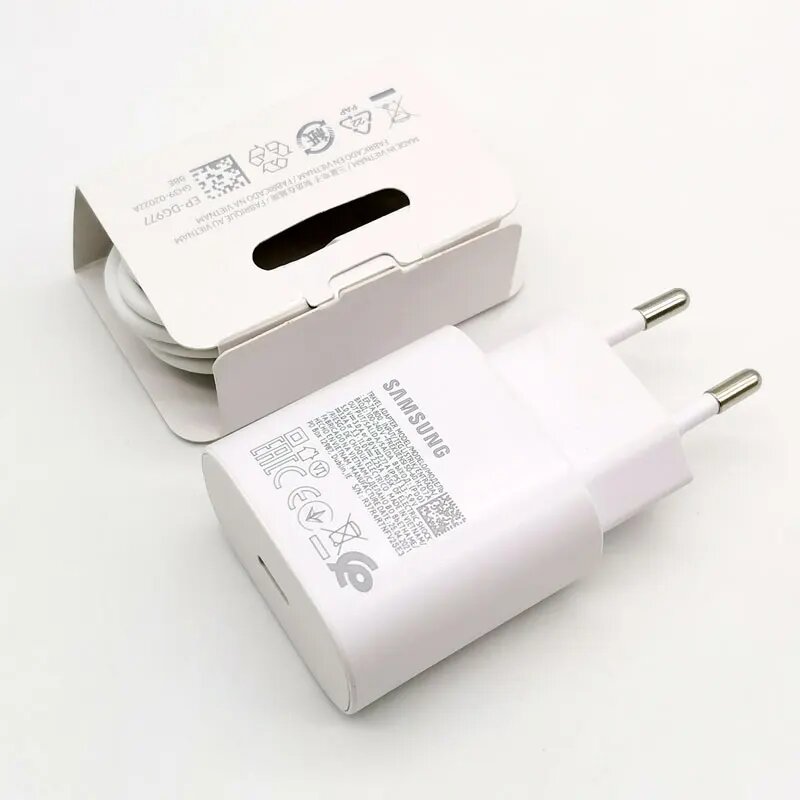 Samsung S24 25 Вт PD Супербыстрое зарядное устройство Кабель типа C для Galaxy White-EU With Cable