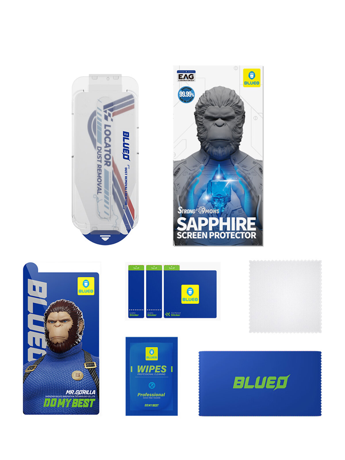 Стекло BlueO на iPhone 17 Pro Max/16 Pro Max, сапфировое, SAPPHIRE с аппликатором для установки, олеофобное покрытие