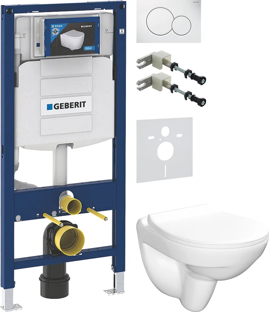 Комплект Унитаз подвесной Керамин Санти CDB00022946 безободковый, с микролифтом / Крепления Geberit Duofix к стене / Шумоизоляция, Инсталляция UP 320 111.300.00.5, Кнопка Sigma белая