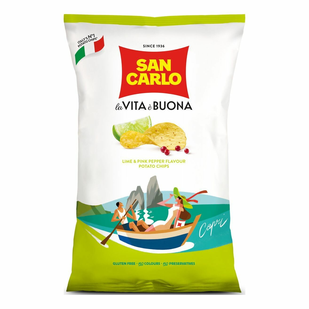 Чипсы картофельные San Carlo со вкусом лайма и розового перца 150 г