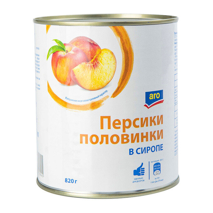 Aro Половинки персиков в сиропе, 820г