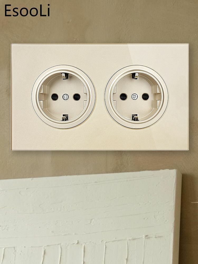 146mm Настенная розетка золотая хрустальная стеклянная панель, заземленная с защитой от детей