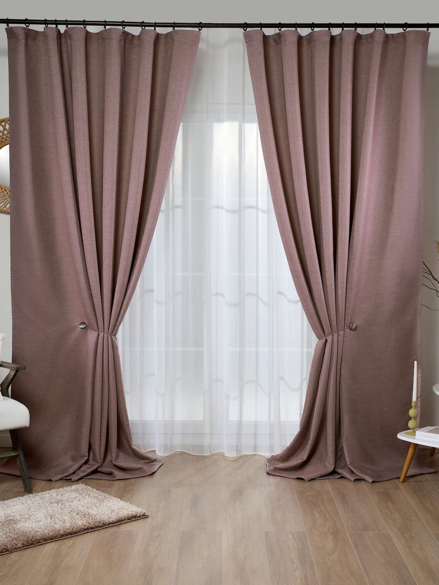 Комплект штор "Блэкаут рогожка 250" светло-розовый (508-11) арт.2173 (200x250 - 2 шт.)