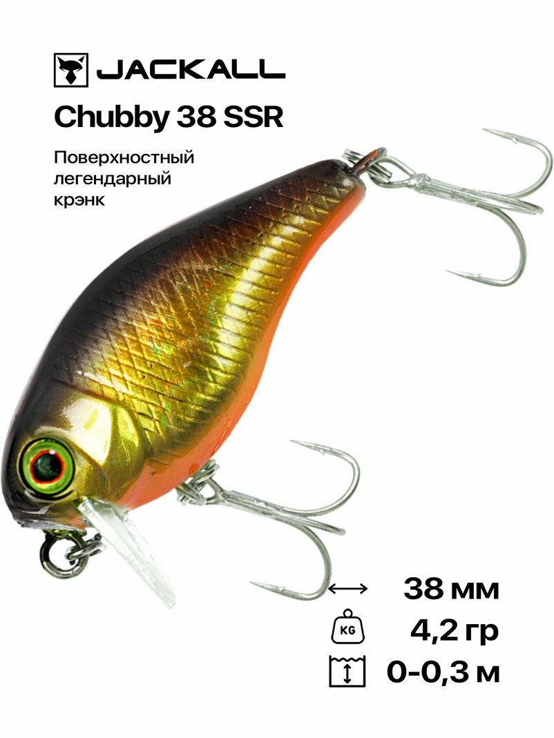 Воблер Jackall Chubby 38 SSR, 38 мм, 4,2 гр, 0-0,3 м, #HL Gold & Black
