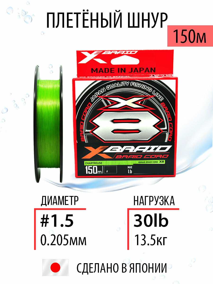 Плетёный шнур YGK X-Braid Braid Cord X8 150m #1.5/30lb для спиннинга