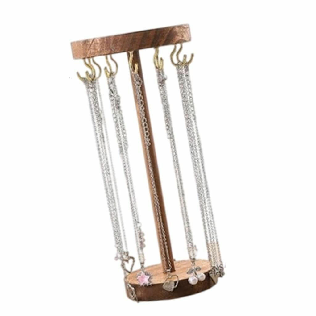 Крючок декоративный для украшений, Круглый браслет из массива дерева цвета грецкого ореха, веревка для волос, вешалка ювелирных изделий-низкий стиль-12 крючков