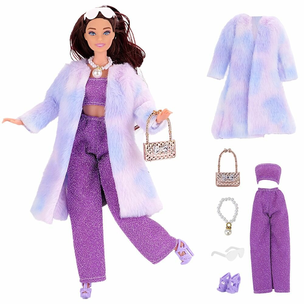 Фиолетовая зимняя меховая одежда для Барби Обувь аксессуары