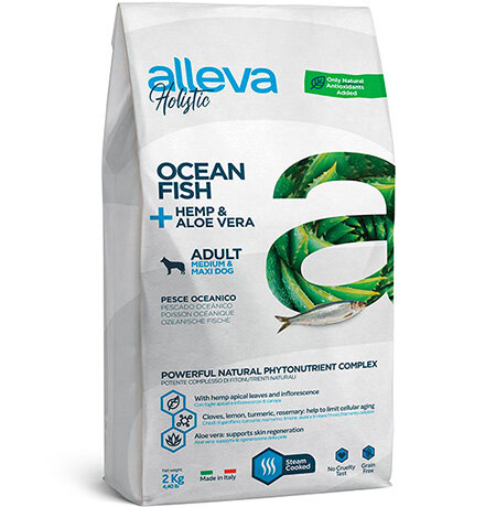 Сухой корм Аллева для собак Средних и Крупных пород Океаническая рыба Алоэ вера Конопля 2 кг