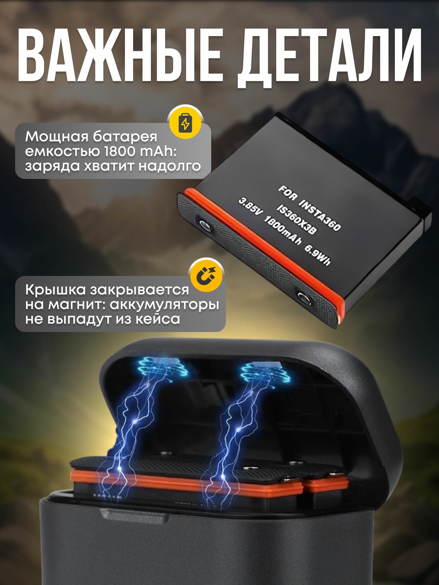 Кейс ксеня, для панорамной камеры Insta360 X3, портативный, с зарядкой, черный