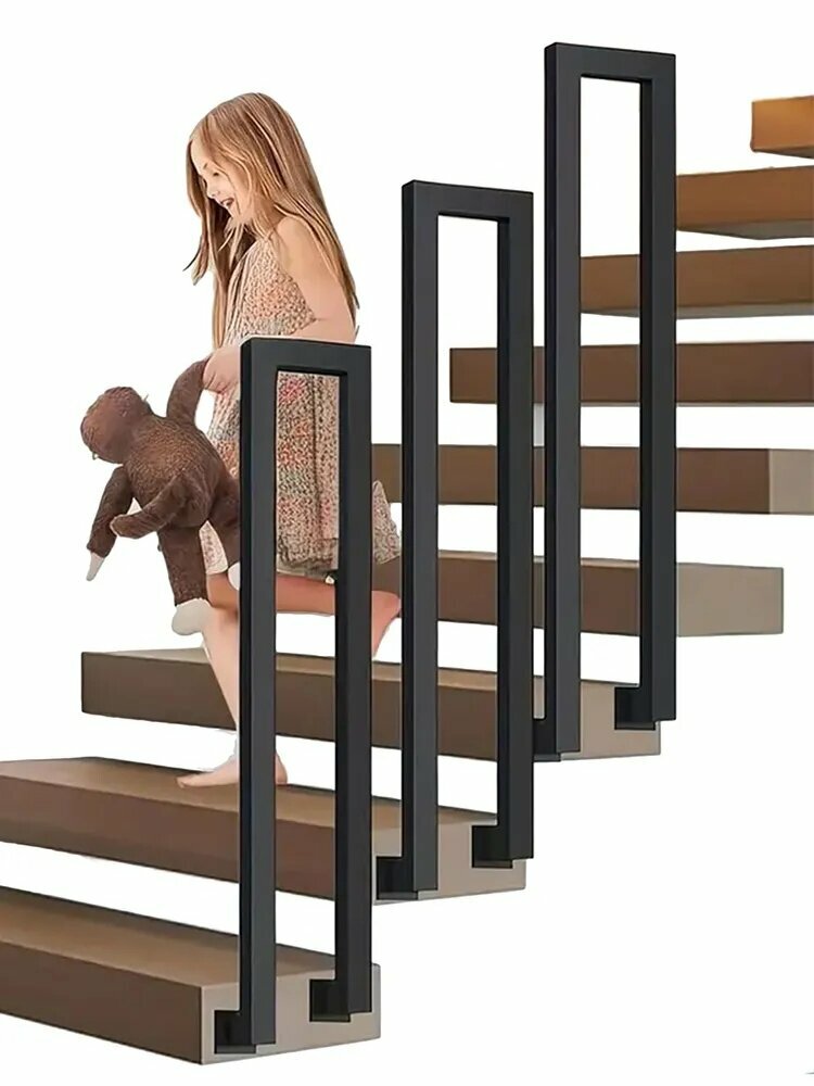 Кованые П-образные перила для дома: безопасные ограждения для крыльца, лофта, виллы (чёрные) стильный дизайн, надёжность