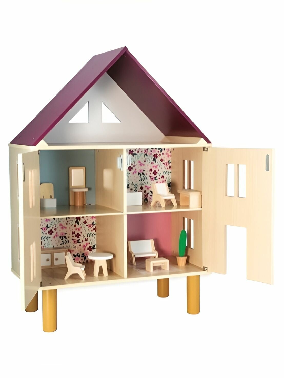 JANOD Домик кукольный деревянный Twist с мебелью для девочек от 3 лет, 3 этажа, 76,5 см