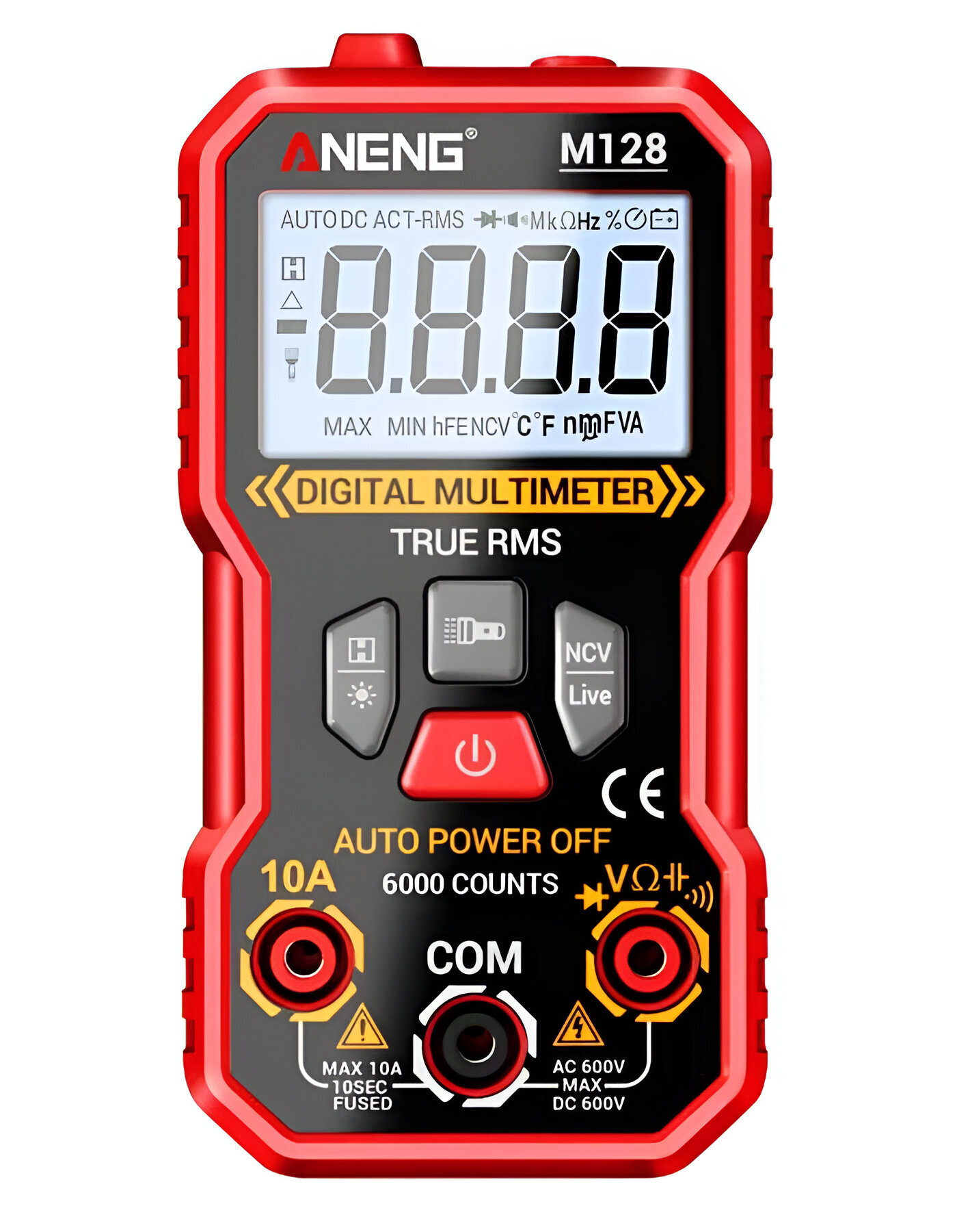 Мультиметр Aneng M128 Цифровой с диапазоном 6000 Counts. Точный замер тока (до 10 А) и сопротивления (до 60 МОм)