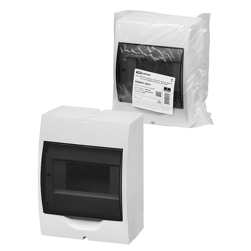 Щит ЩРН-П-6 модулей, навесной, пластик, белый, дымчатая дверца, без шин, IP41 TDM, цена за 1 шт