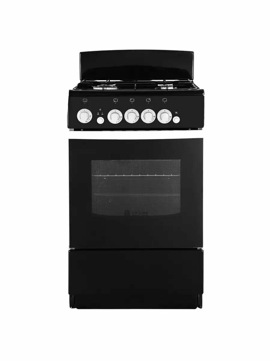 Плита газовая DeLuxe 5040.36, черная, 4 конфорки, 43 л, газ-контроль духовки