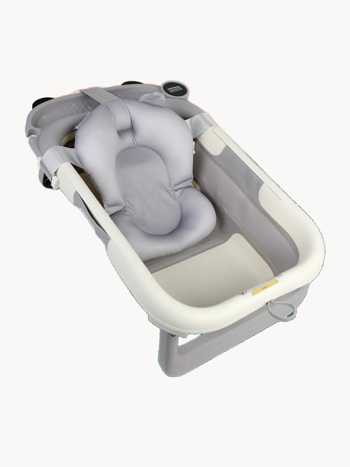 Детская ванна bonbela складная с термометром и мягким матрасиком, серый