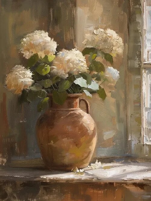 Картина гортензии в вазе, 30x42 см, холст, Цвет: 8