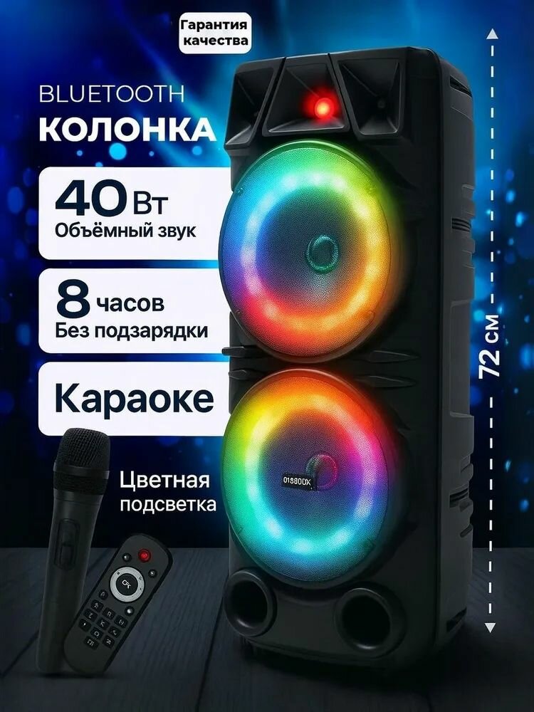 Беспроводная колонка ONEZ, с FM-радио, влагозащита, стереозвук, пульт ДУ, черная