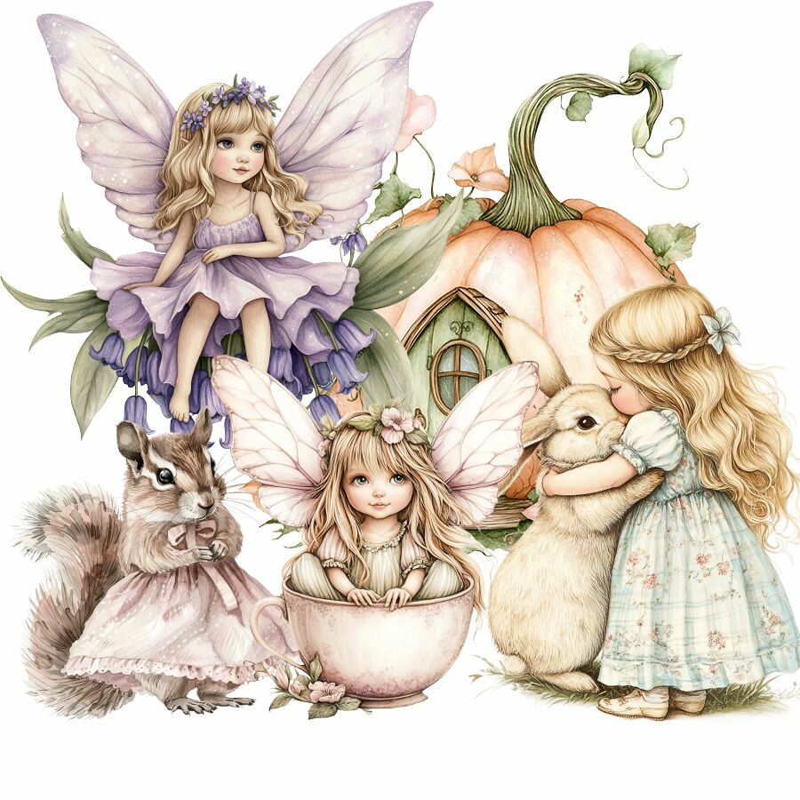 80-84 шт. Наклейки лесные феи (ПЭТ + арт-бумага) деревья, зайцы, цветы многофункциональные стикеры для творчества и оформления