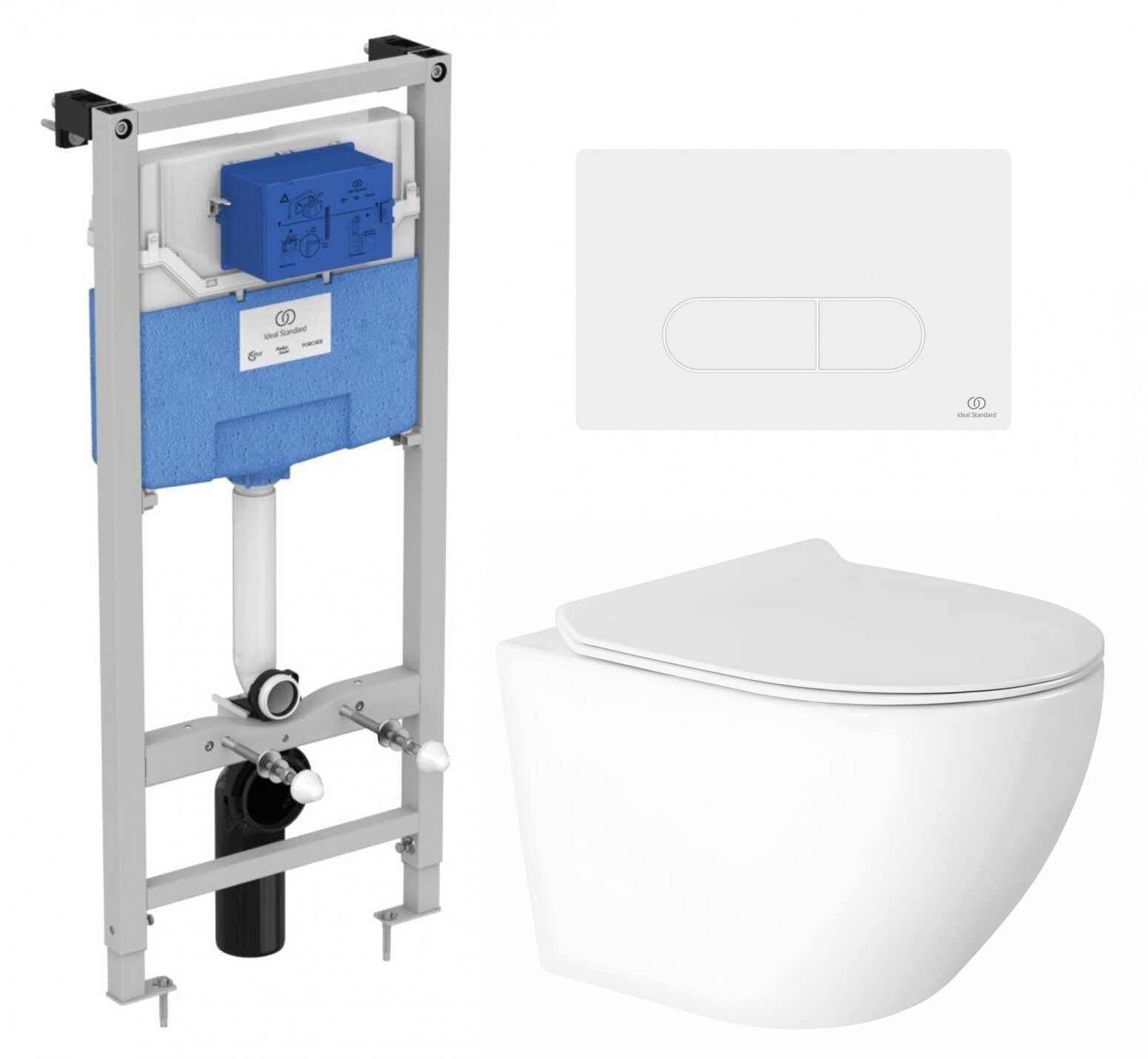 Комплект 3 в 1 инсталляция Ideal Standard + Унитаз подвесной Enio Indigo EN2870533 + кнопка белая