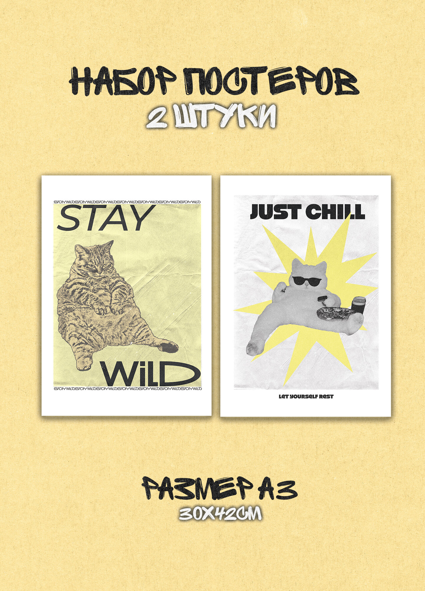 Парные постеры с котами 30х40см - декор на стену для интерьера