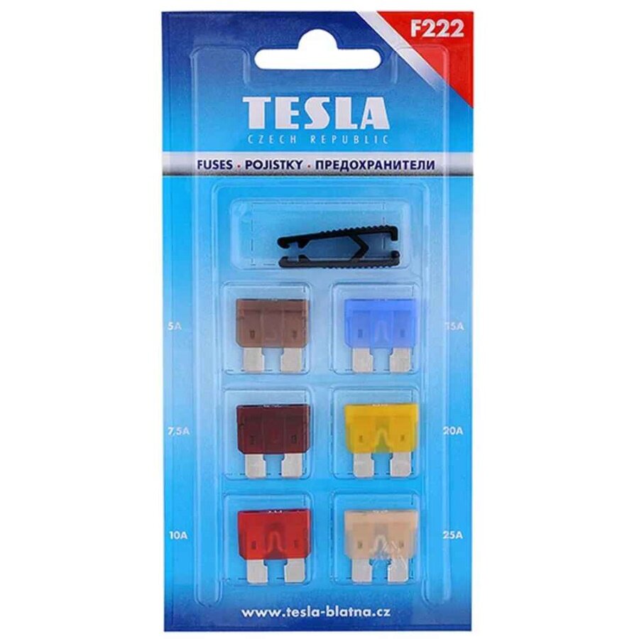 Набор предохранителей а/м из 6 шт. 5-25А с пинцетом TESLA F222.000.000
