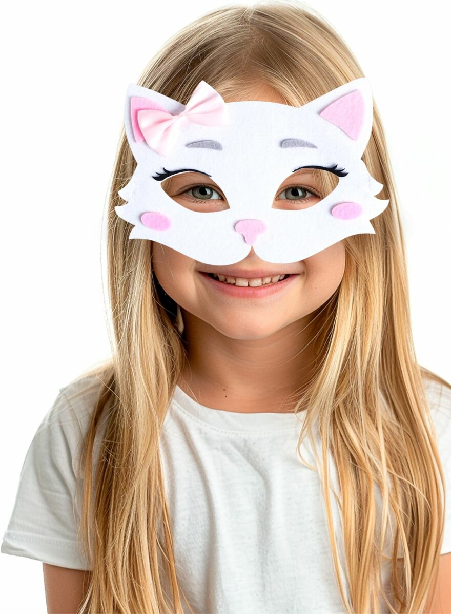 Маска карнавальная из фетра "Кошечка" на резинке для детей, аксессуар для сюжетно-ролевых игр и детских праздников