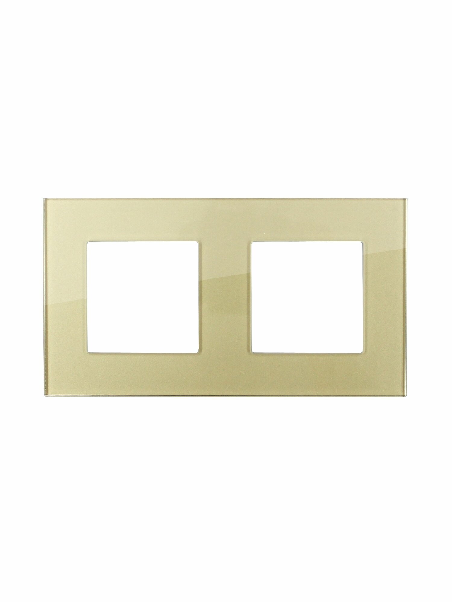 Рамка для розетки и выключателя KLUST Basic электроустановочная, стеклянная с металлической пластиной, 2 поста, золотая
