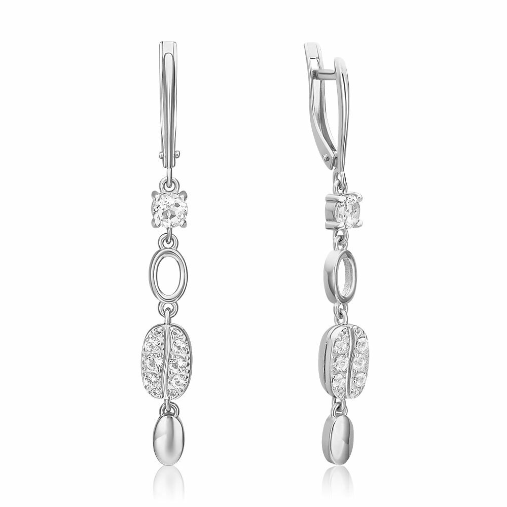 Серьги с подвесками, белое золото, 585 проба, родирование, топаз