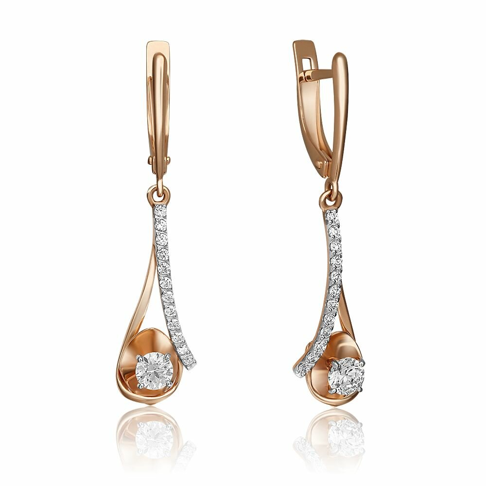 Серьги, красное золото, 585 проба, фианит