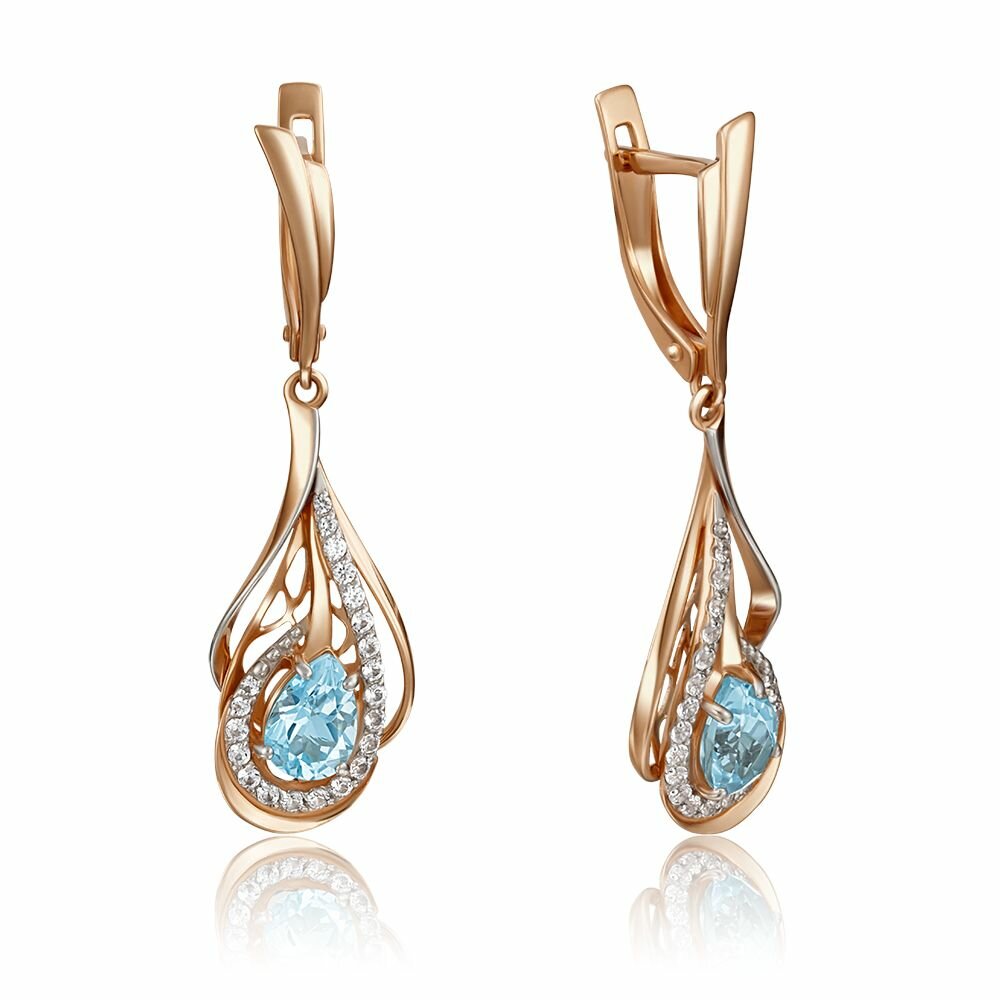 Серьги, красное золото, 585 проба, топаз
