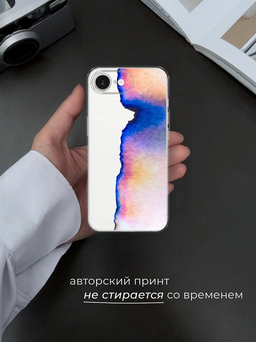 Чехол на Apple iPhone 16e/17e / Айфон 16е/17e с принтом Синяя акварель, прозрачный — фото 1