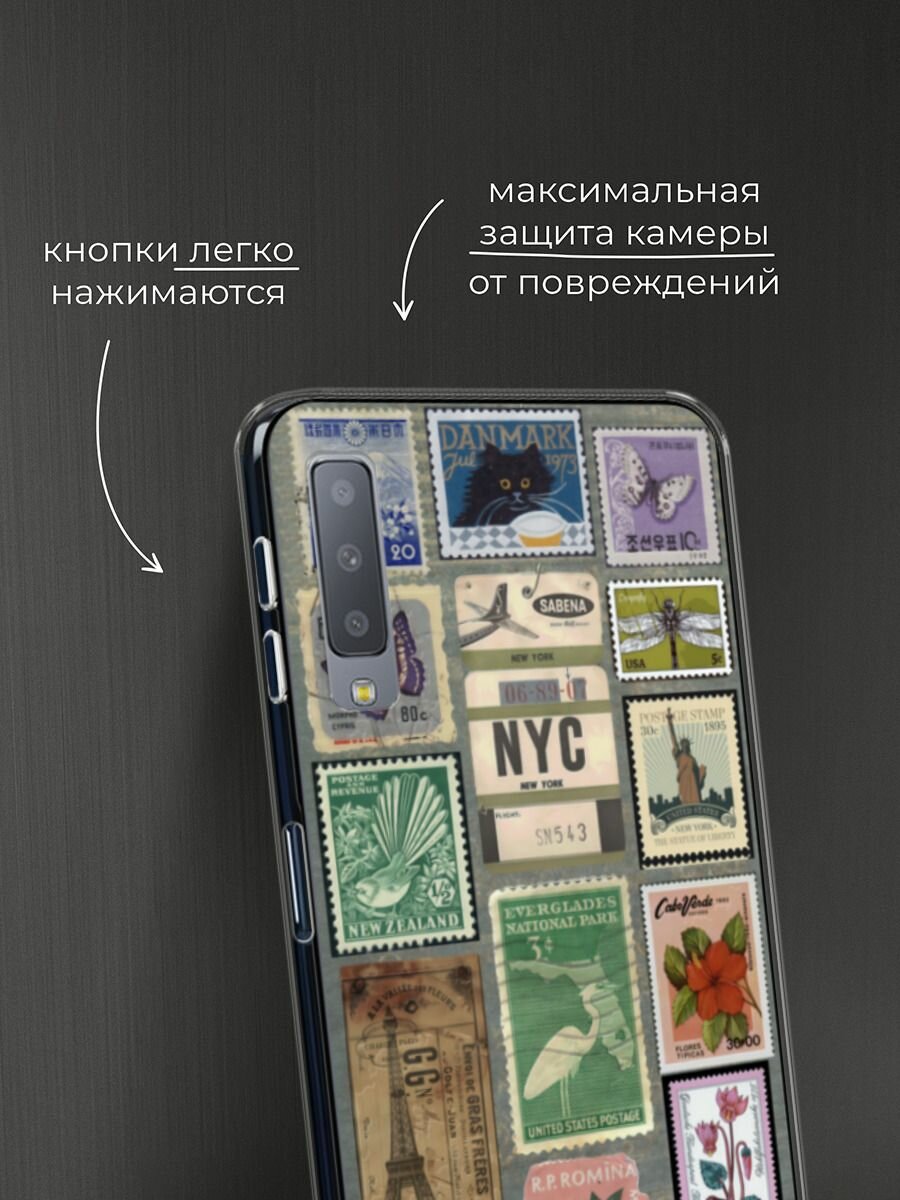 Чехол на Samsung Galaxy A7 2018 / Самсунг Галакси А7 2018 с принтом Коллаж из марок — фото 1