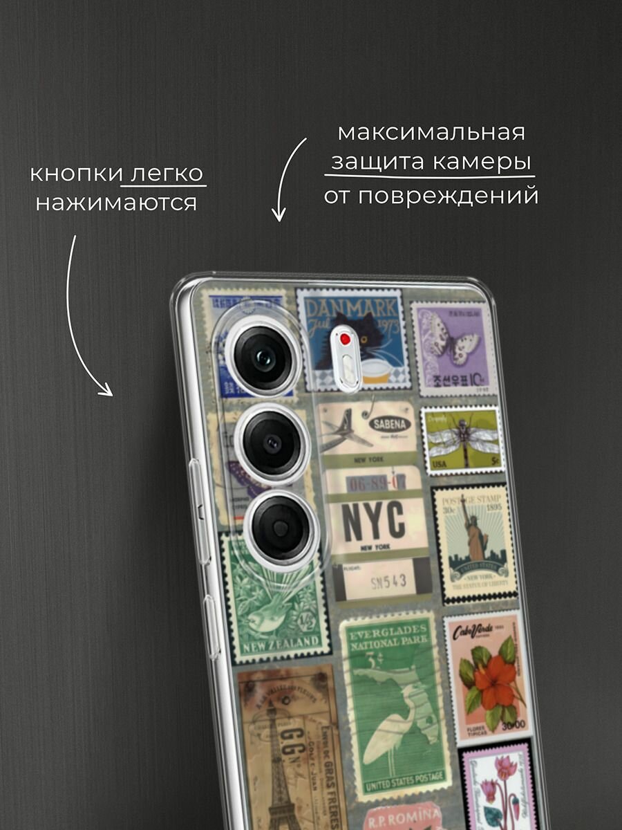 Чехол на Tecno Camon 40 Pro 5G / Текно Камон 40 Про 5G с принтом Коллаж из марок — фото 1