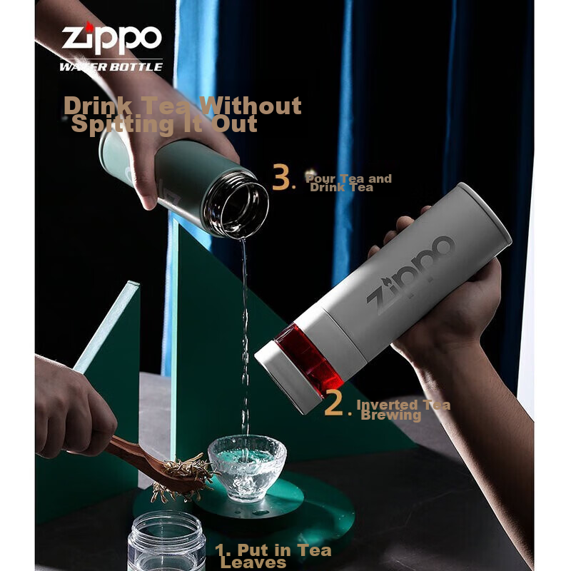 ZIPPO Insulated Mug with Tea Infuser, Temperature Display, Smart Water Bottle, Portable, Stylish Cup, White