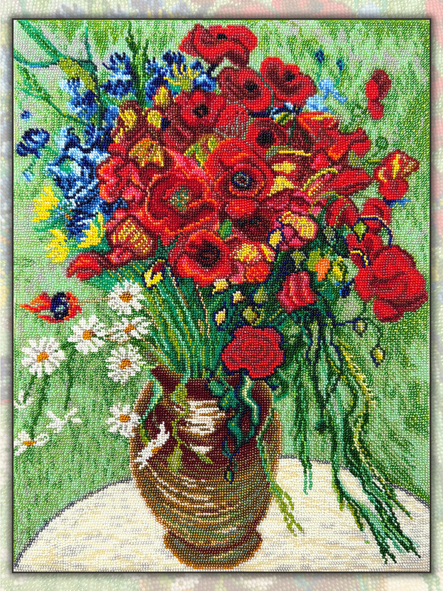 Набор для вышивки бисером без канвы "Маки. Ван Гог" Золотые Ручки, 30x40 см, 61 цвет