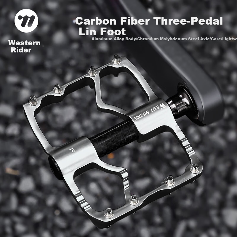 WEST BIKING Carbon Fiber Three Bearings Ultralight Mountain Road Bike Pedals Titanium Color