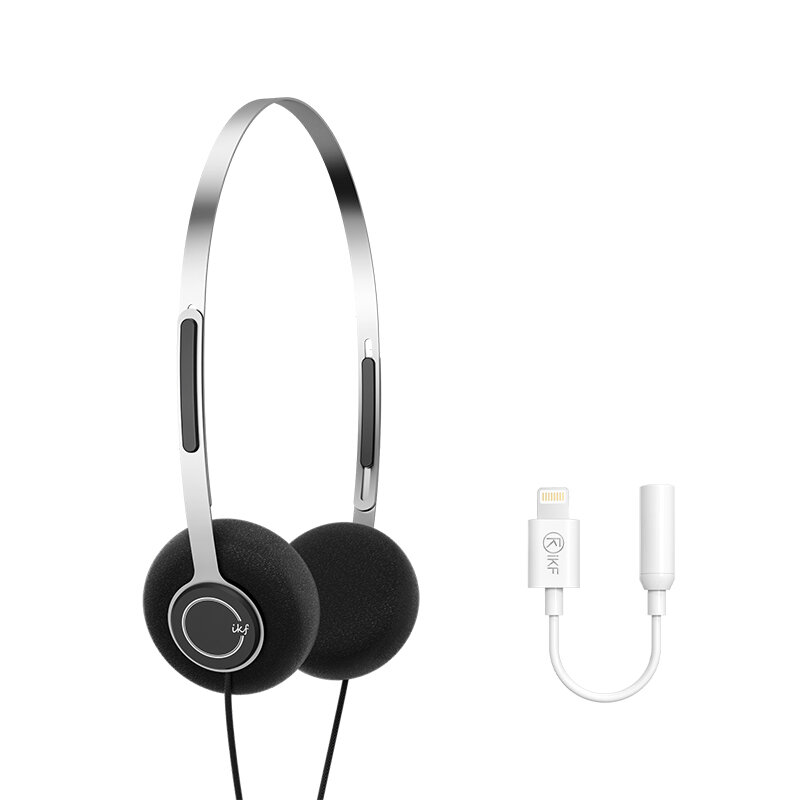 Наушники IKF проводные, space black, 3.5mm jack + lightning adapter