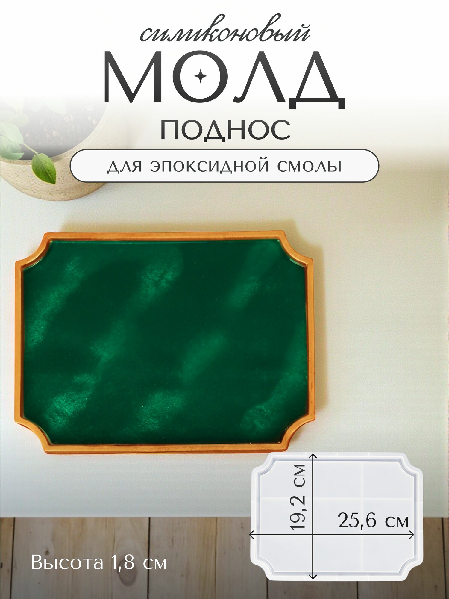 Силиконовая форма для эпоксидной смолы / молд поднос 25,6 х 19,2 см