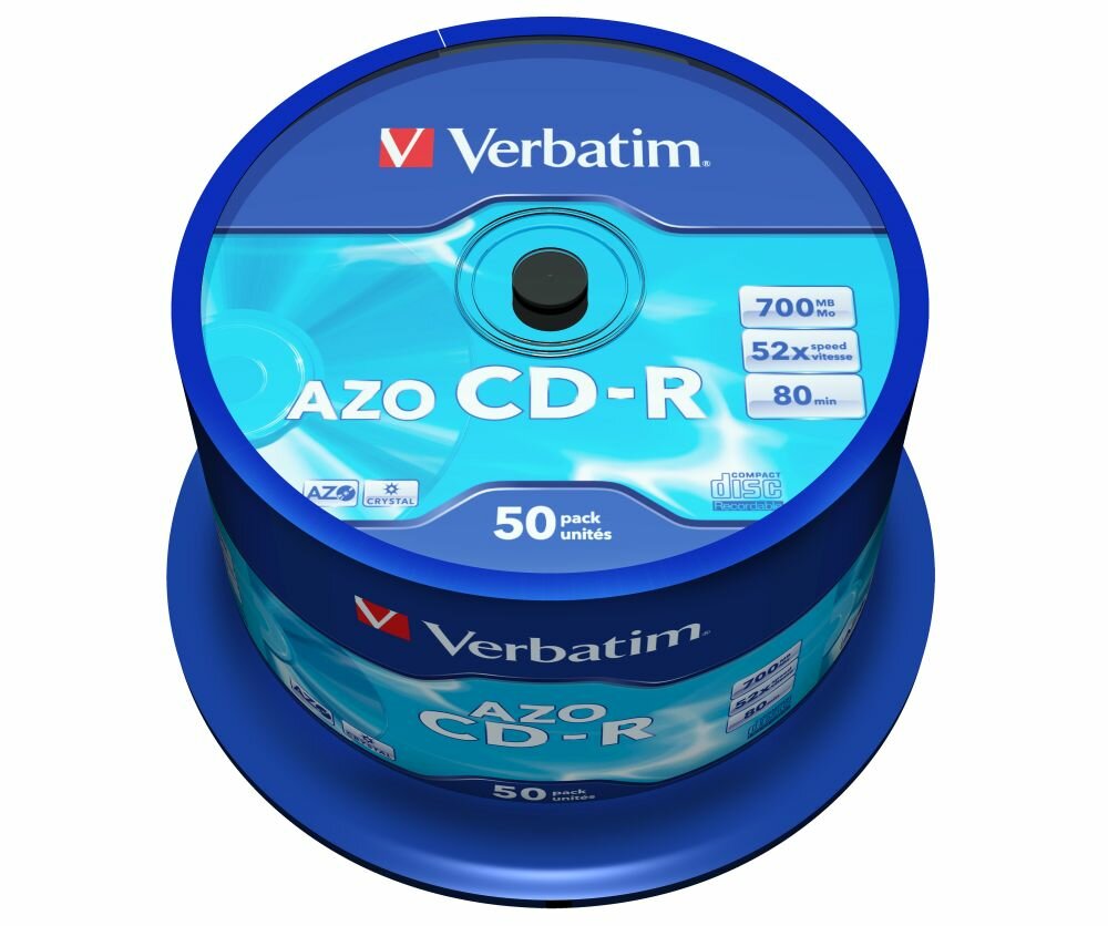 Оптические диски Verbatim CD-R 700 МБ 52X AZO Crystal 50 шт. на шпинделе
