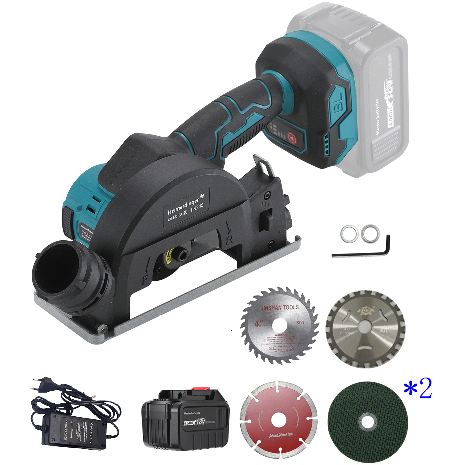 Циркулярная пила Heimerdinger LB203, бесщеточный внешний роторный двигатель, 110мм, 18В, 3 режима ,1х6.0 Ач Li-Ion
