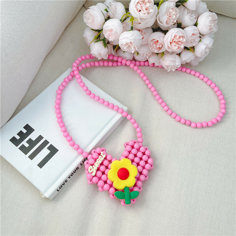 Очаровательная мини-сумочка в форме сердца с жемчужной цепочкой для девочек, фуксия