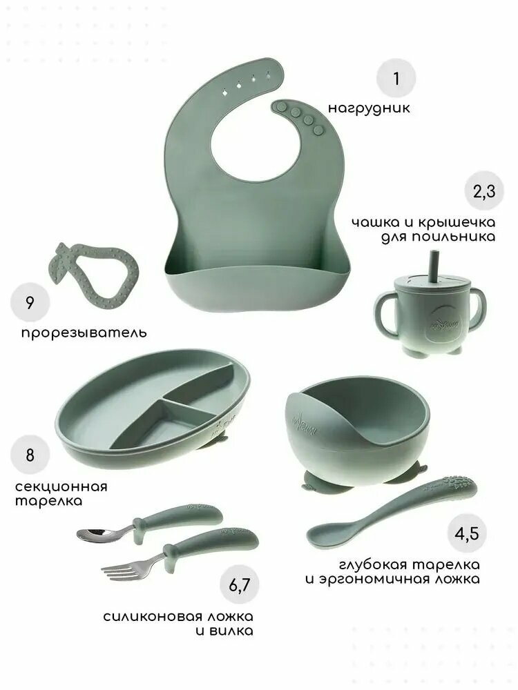 KNOW EASY-Набор детской посуды для кормления, Miyoumi, силиконовый 9 предметов