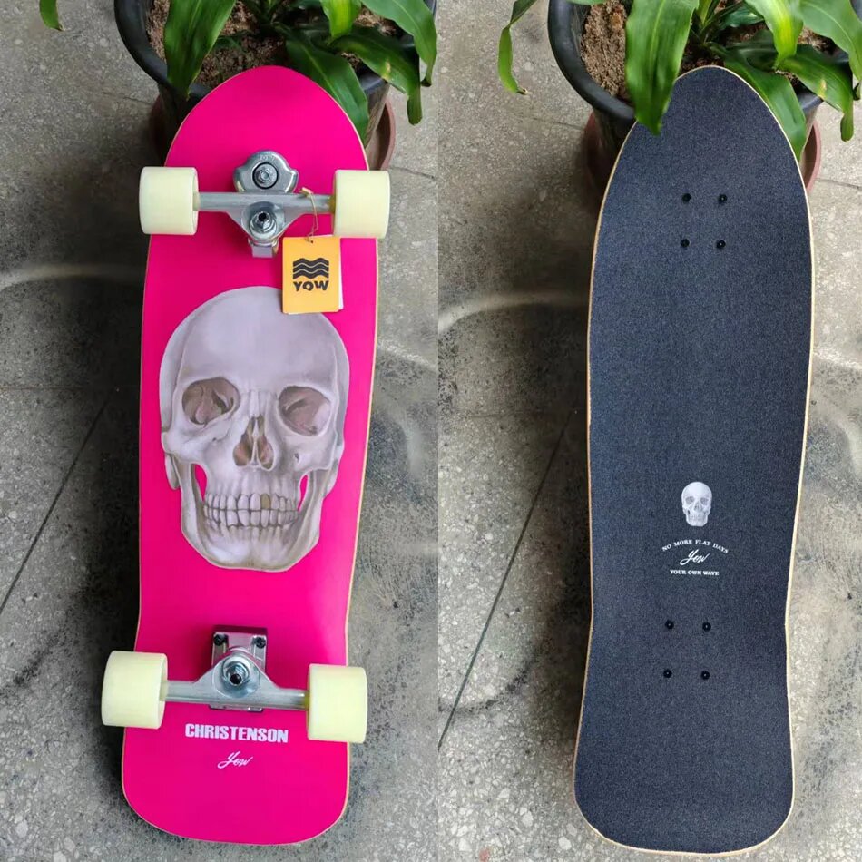 Скейтборд YOW Land Surf, модель CHRISTENSON, оранжевый дизайн черепа, 34 дюйма, имеет двойные пышные стороны, профессиональное