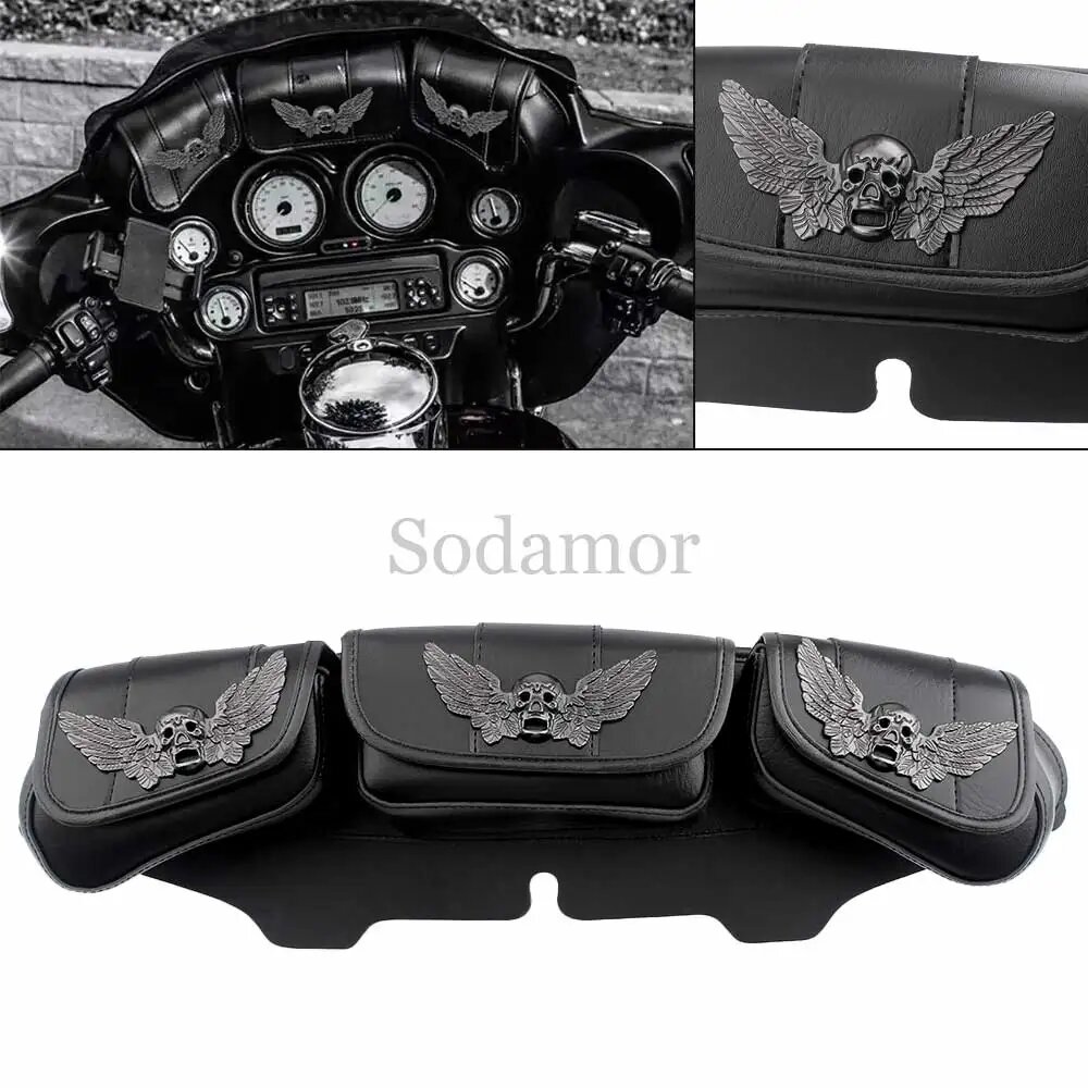 Аксессуары для мотоциклов, 1 шт, 3 отделения, сумка для переднего лобового стекла, черная для Harley-Davidson 1996-2013 FL FLH FLHX FLHS FLHT FLHTC