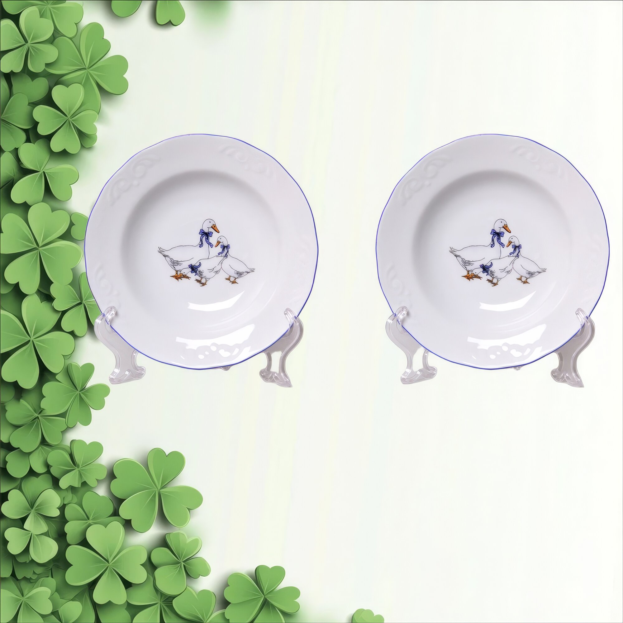 Тарелка глубокая фарфор 20 см 2 штуки Гуси Добрушский фарфоровый завод