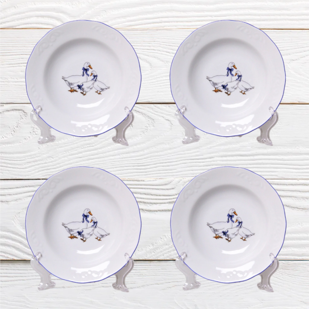 Тарелка глубокая фарфор 20 см 4 штуки Гуси Добрушский фарфоровый завод