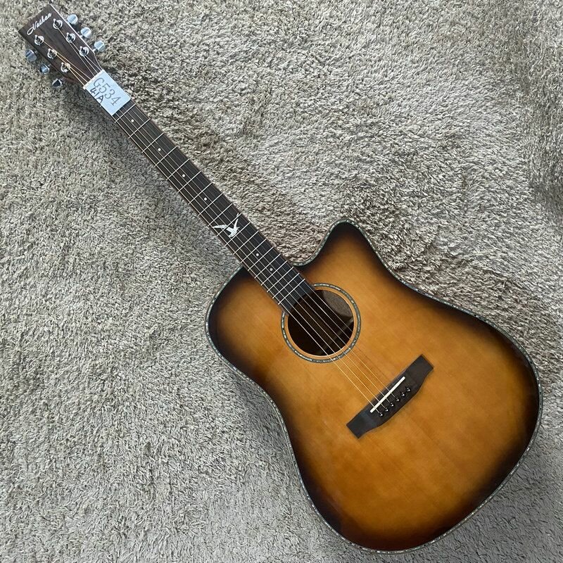 Nathan 41-дюймовая акустическая гитара Dreadnought, вырез (cutaway), ель + красное дерево, цельнокорпусная (all-solid), цвет санберст (sunburst)